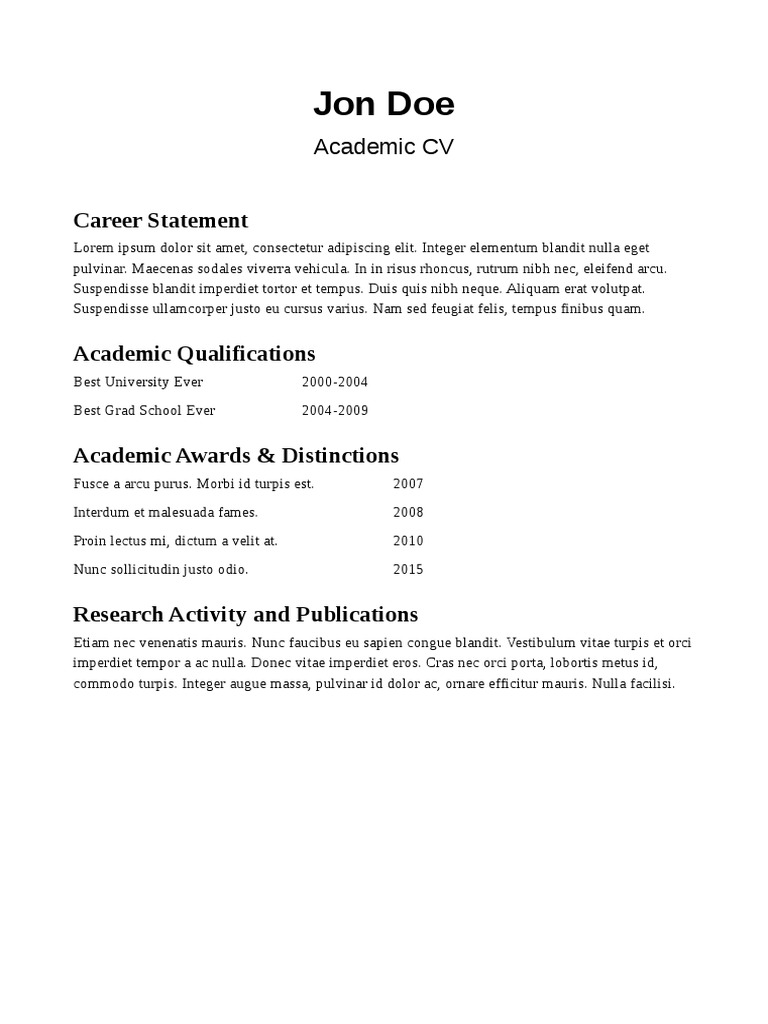 Academic CV of Jon Doe | PDF