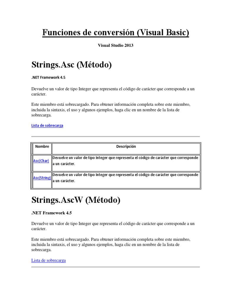 Funciones de Conversión de Datos VS2013 | PDF | Decimal | C Sharp ...