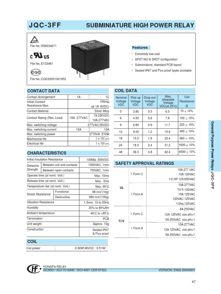 Relay JQC 3ff | PDF | Relay | Switch