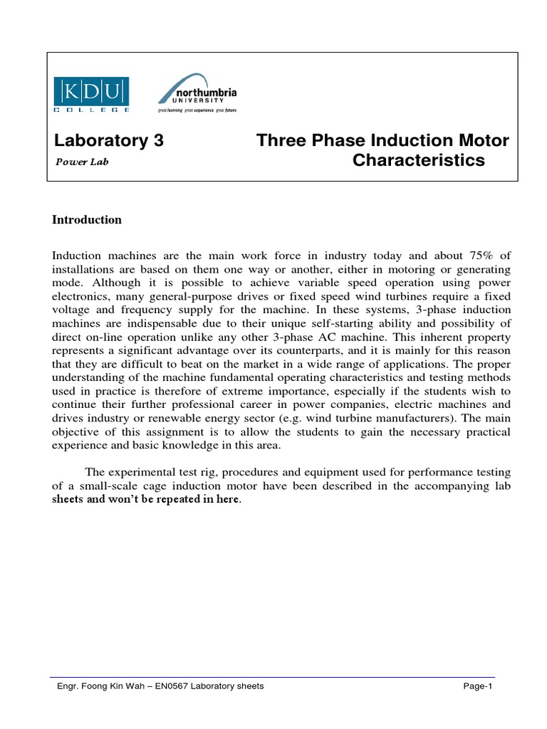 Three Phase Induction Motor Lab Guide | PDF | Wind Power | Electric Power