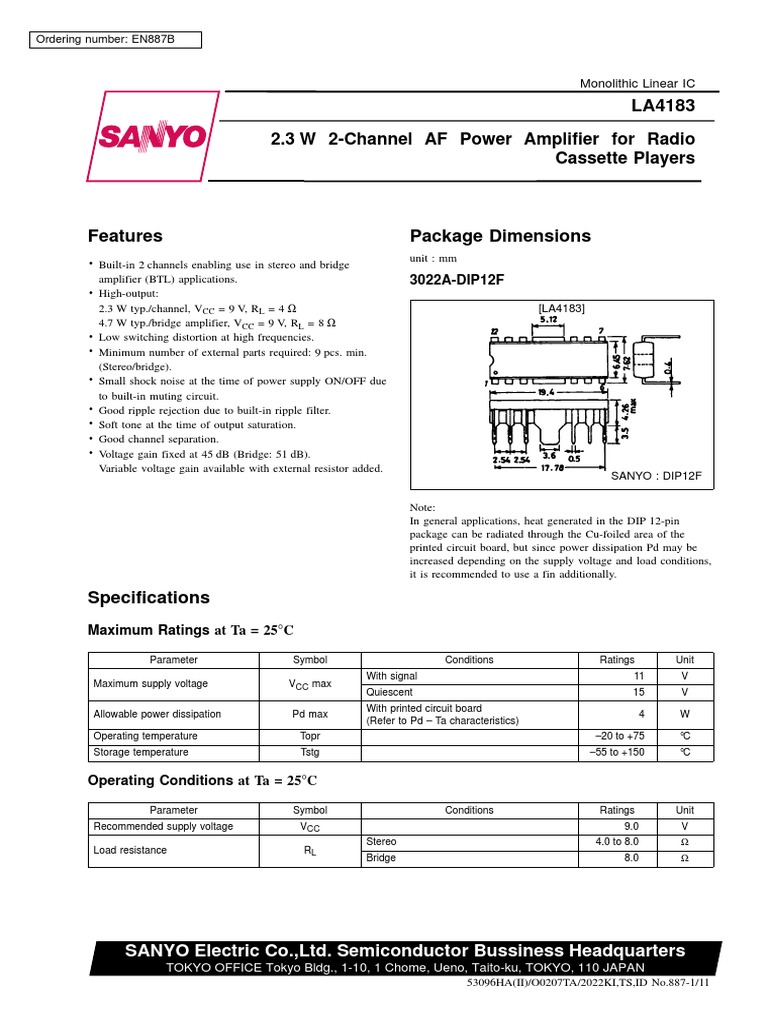 LA4183 | Download Free PDF | Amplifier | Capacitor
