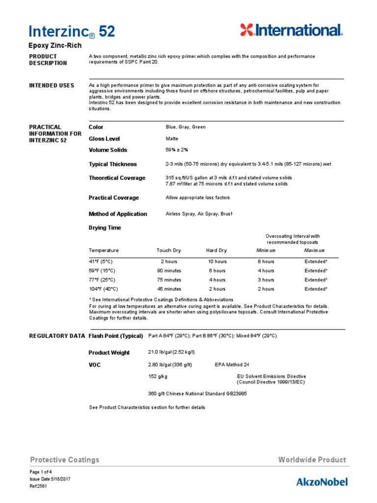 Interzinc 52 Epoxy - Marine Coatings of AkzoNobel PDF | PDF | Paint | Epoxy
