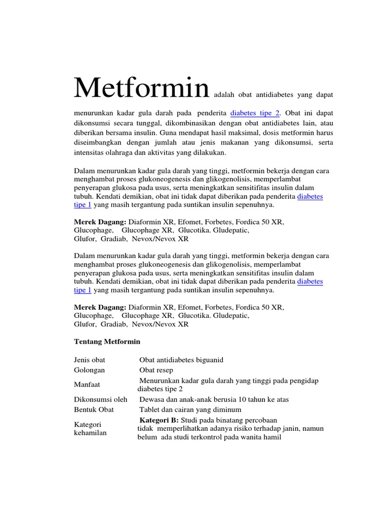 Metformin Obat Antidiabetes | PDF