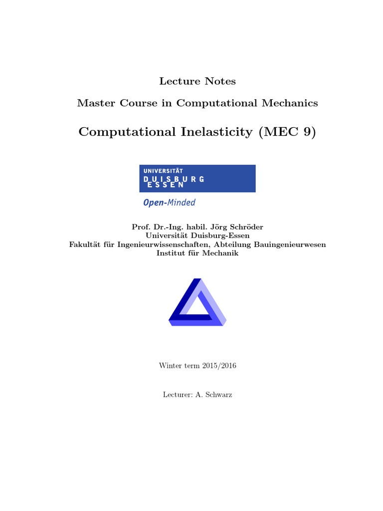 Computational Inelasticity (MEC 9) : Lecture Notes Master Course in ...