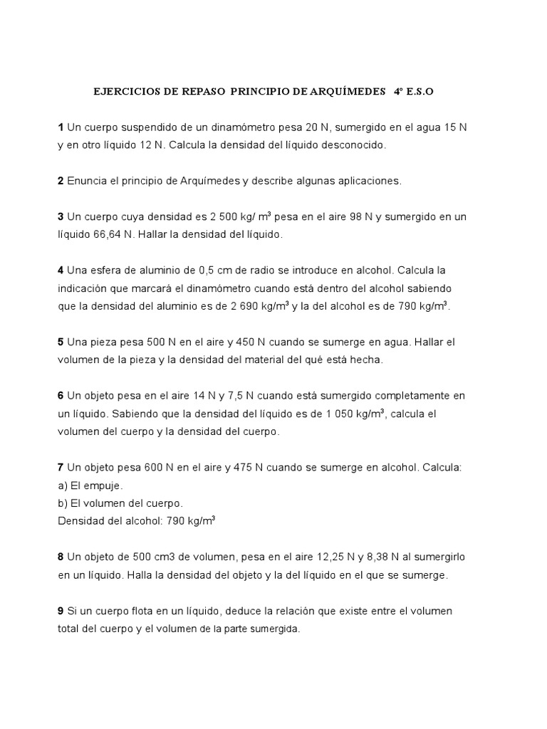 Ejercicios de Repaso Principio de Arqu Medes 4 e | PDF