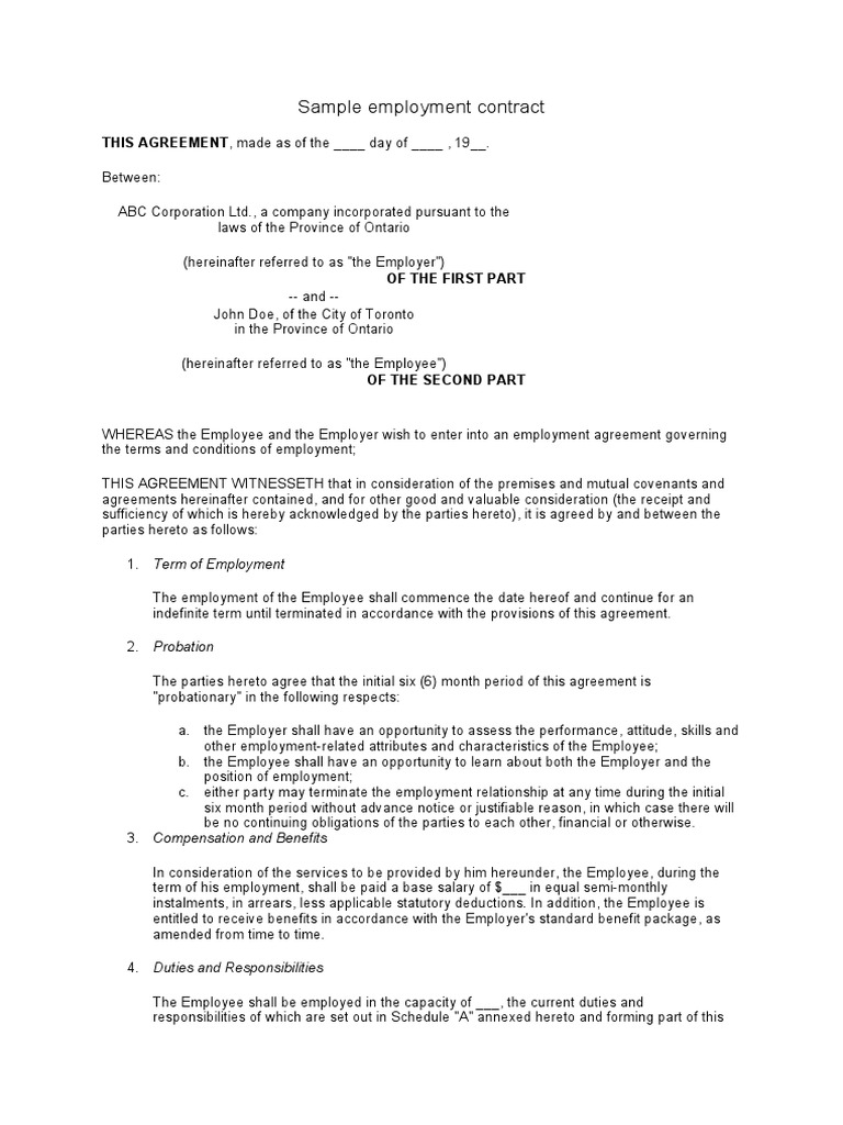 Sample Employment Contract | PDF | Employment | Confidentiality
