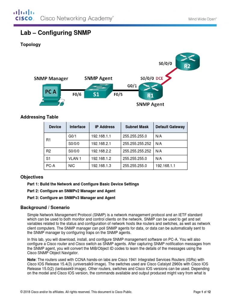 5.2.2.6 Lab - Configuring SNMP | PDF | Computer Network | Router ...