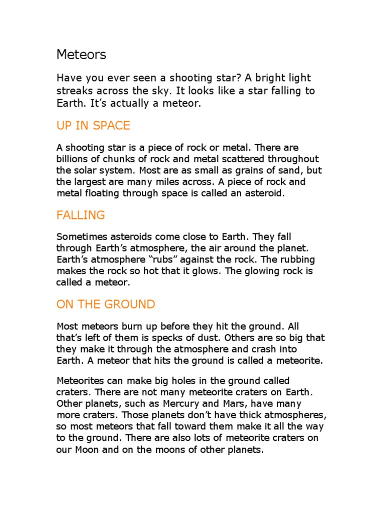 Meteors: Up in Space | PDF