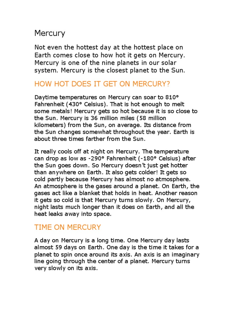 Mercury: How Hot Does It Get On Mercury? | PDF | Mercury (Planet) | Earth