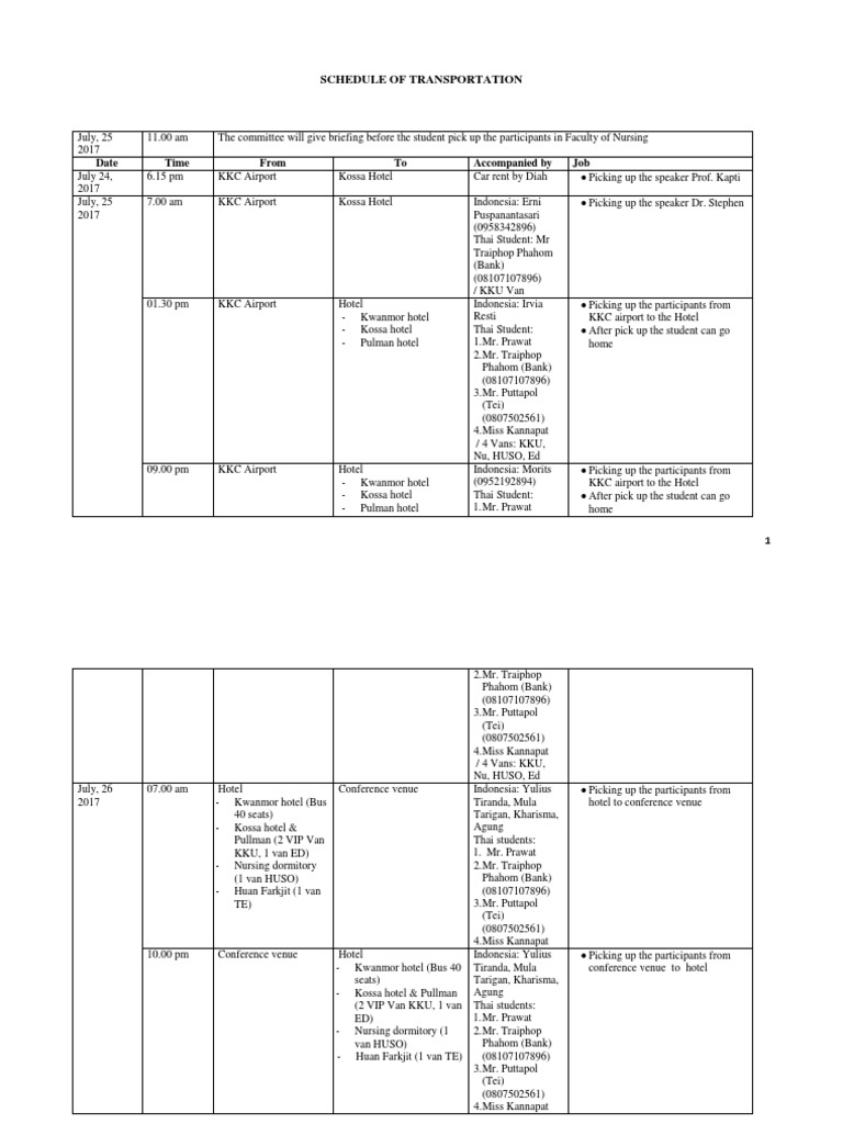 Transportation Schedule for Conference 2017 | PDF | Bus | Wheeled Vehicles