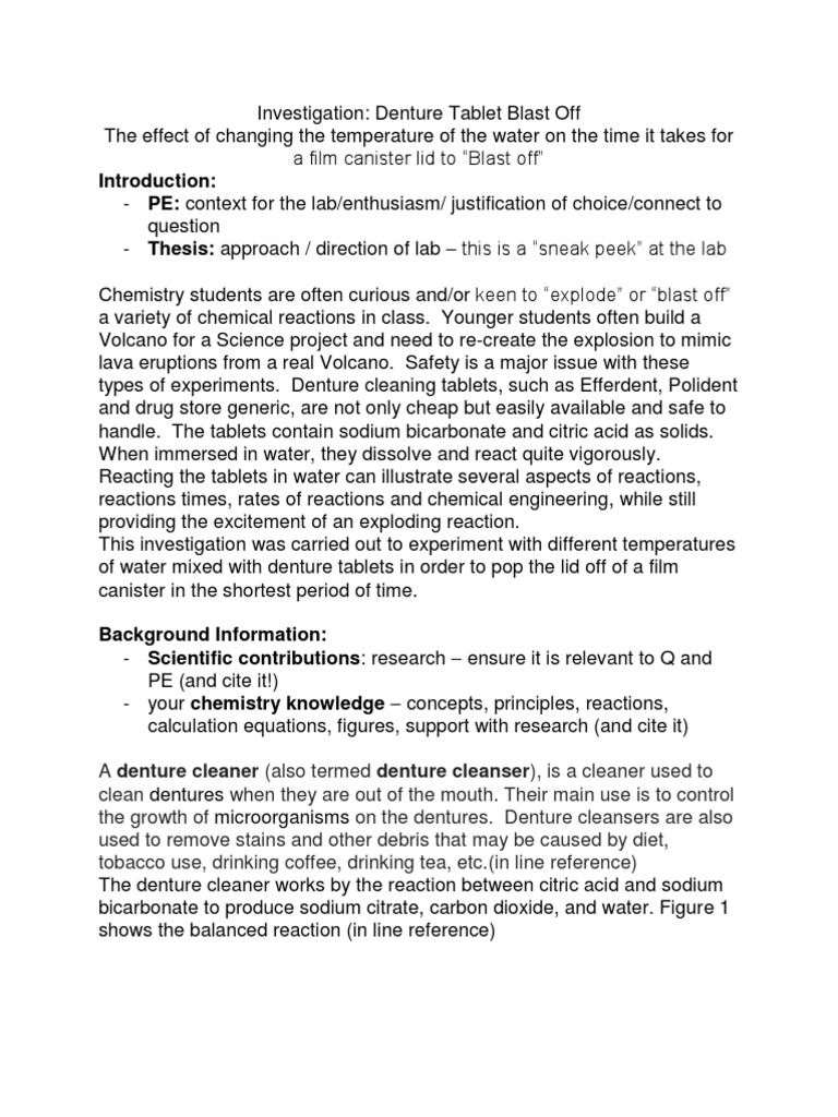 11 - Denture Tablet Blast Off Exemplar | PDF | Chemical Kinetics ...
