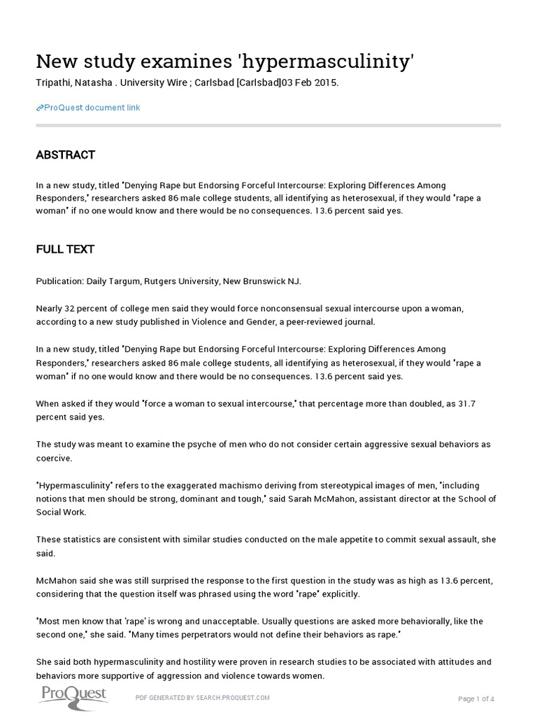 New Study Examines 'Hypermasculinity' | PDF | Rape | Violence