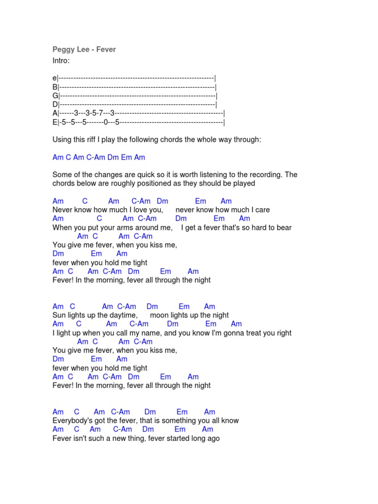 Peggy Lee - Fever: Am C Am C Am DM em Am | PDF