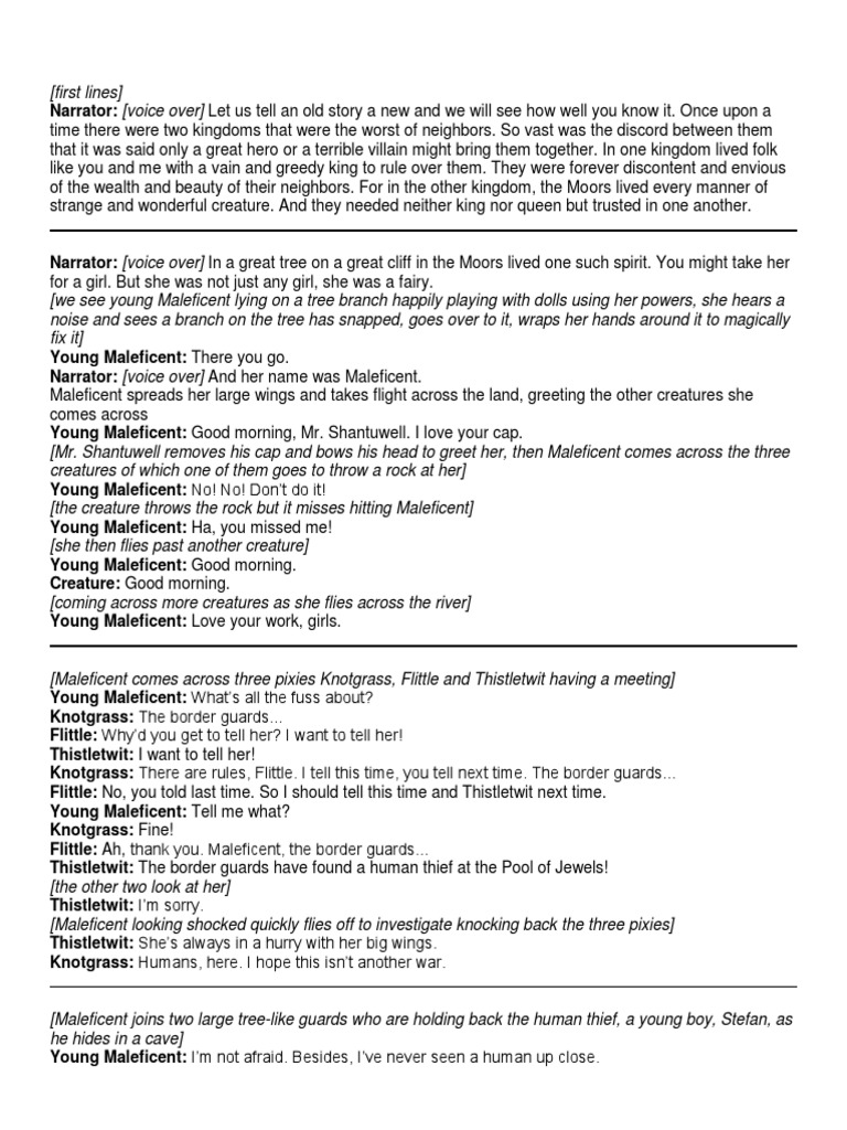 Maleficent Script Summary | PDF