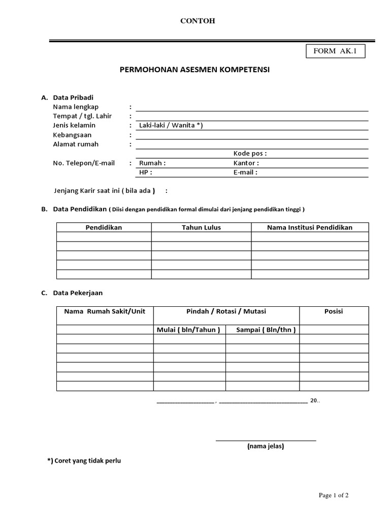 Format Ak 1 Permohonan Asesmen | PDF