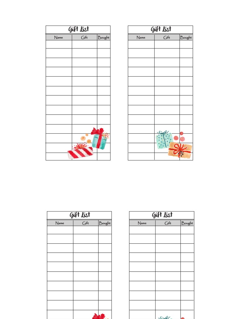 Essential Gift List Template | PDF