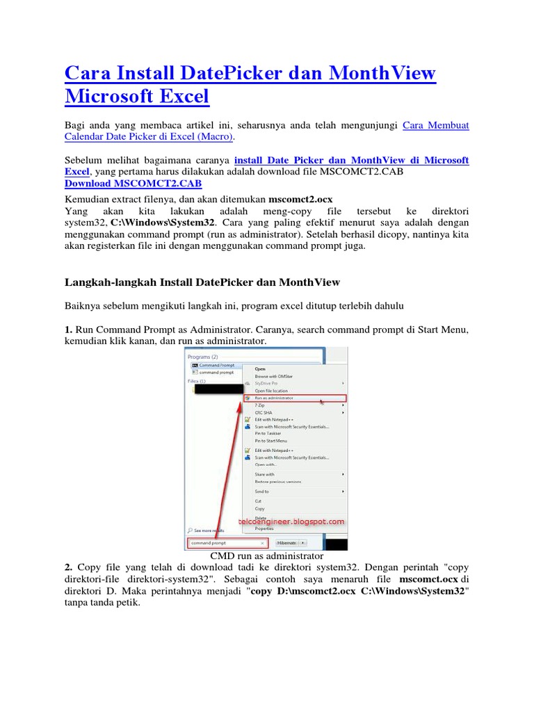 Cara Install DatePicker Dan MonthView Microsoft Excel | PDF