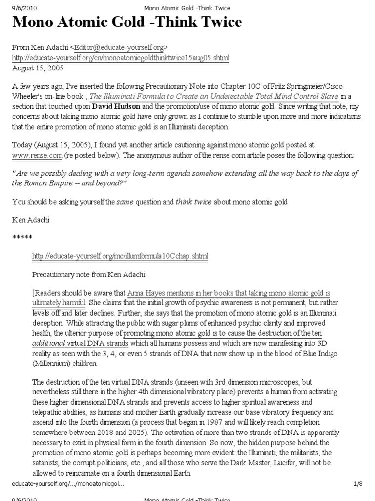 Mono Atomic Gold - Think Twice | PDF | Nanotechnology | Dna