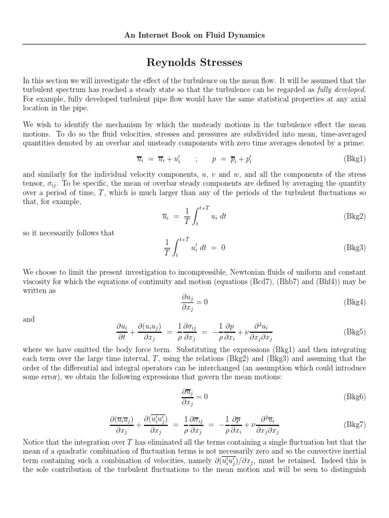 Reynolds Stresses: An Internet Book On Fluid Dynamics | PDF | Reynolds ...