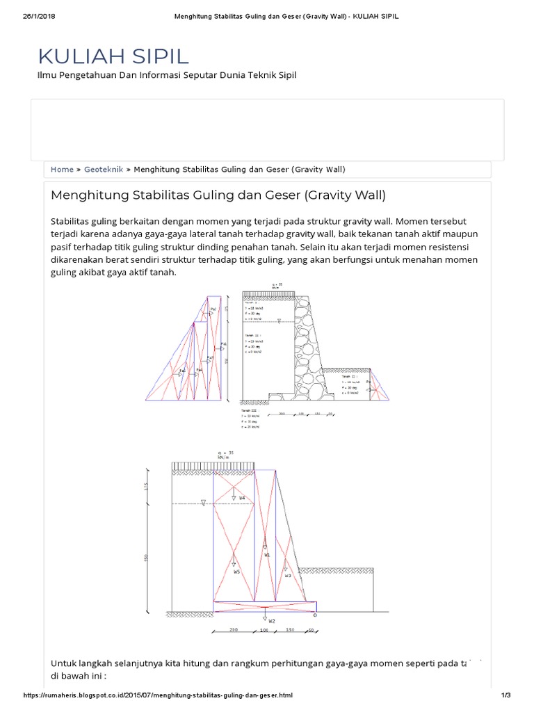 CALCULATING THE STABILITY OF TILTING AND SHEARING IN GRAVITY WALLS | PDF