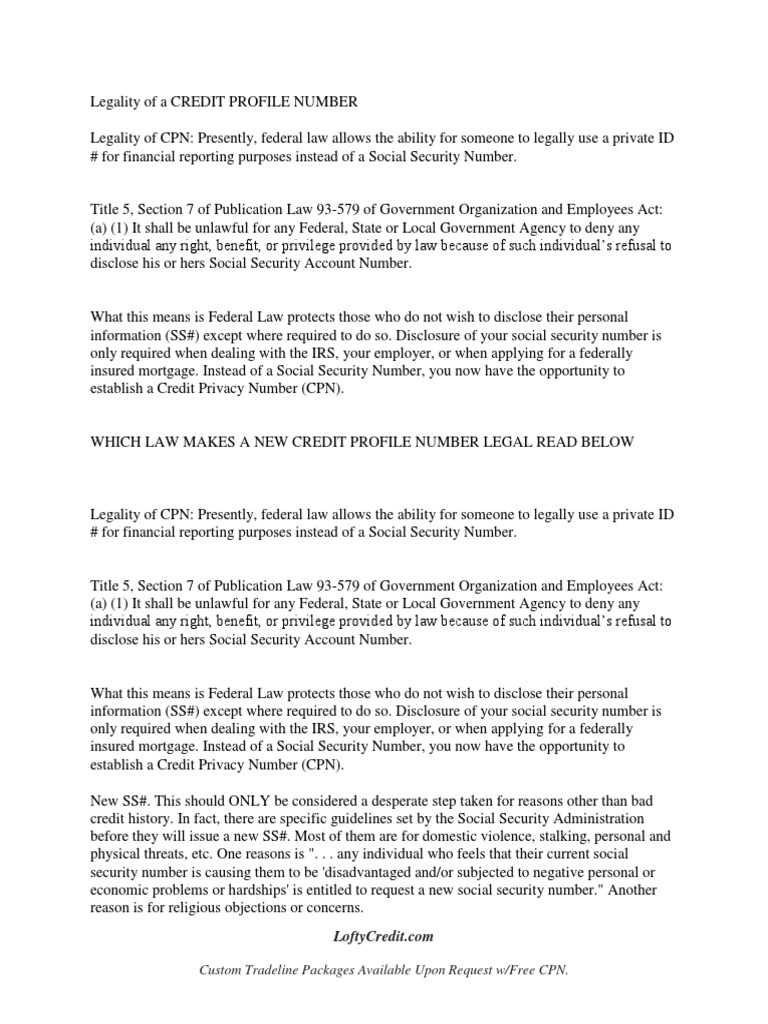 Lofty Credit - Legality of CPN Numbers | PDF | Social Security Number ...