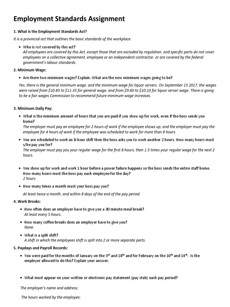 Employment Standards Assignment | PDF | Wage | Employment