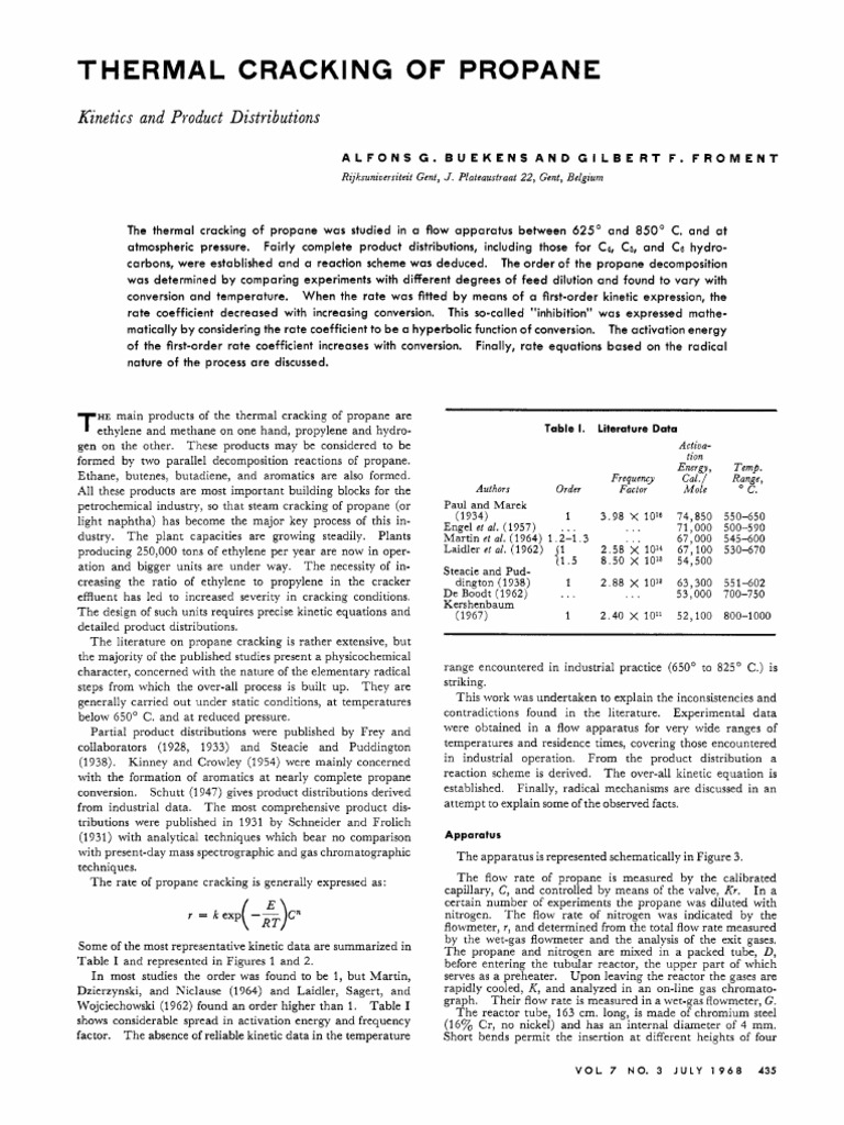 Paper - Thermal Cracking of Propane | PDF | Activation Energy ...