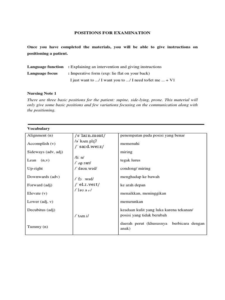 Patient Positioning for Medical Exams | PDF | Clinical Medicine ...