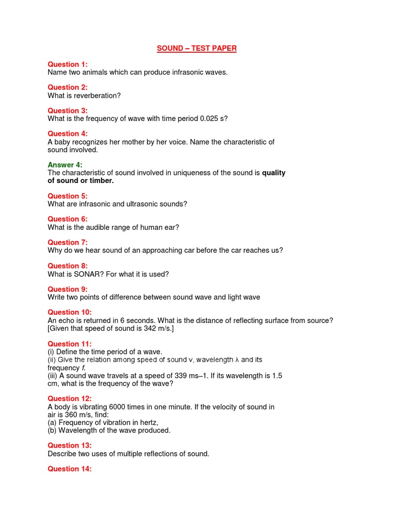 Sound Test Paper | PDF