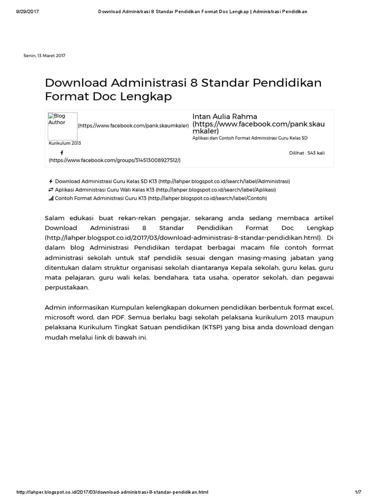 Administrasi 8 Standar Pendidikan Doc | PDF | Bisnis