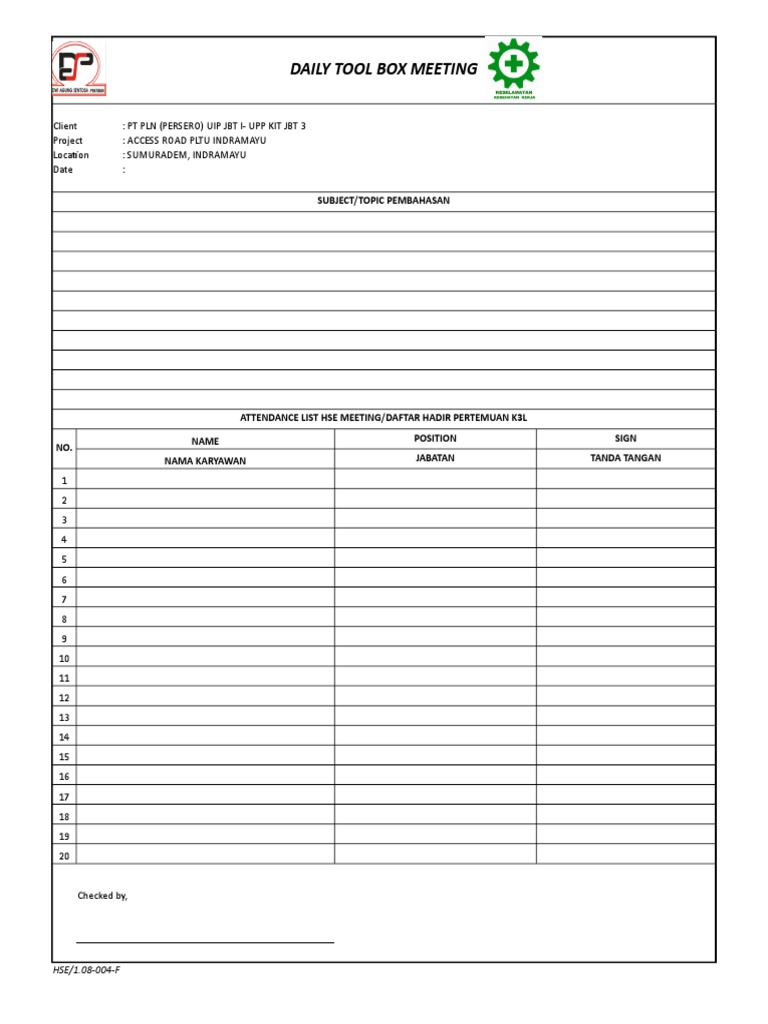 Daily Toolbox Meeting Summary | PDF