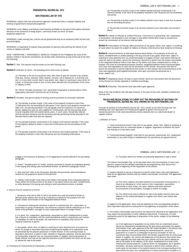 Anti Fencing Law | PDF | Theft | Robbery