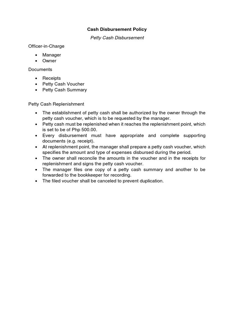 Cash Disbursement Policy | PDF | Accounts Payable | Voucher