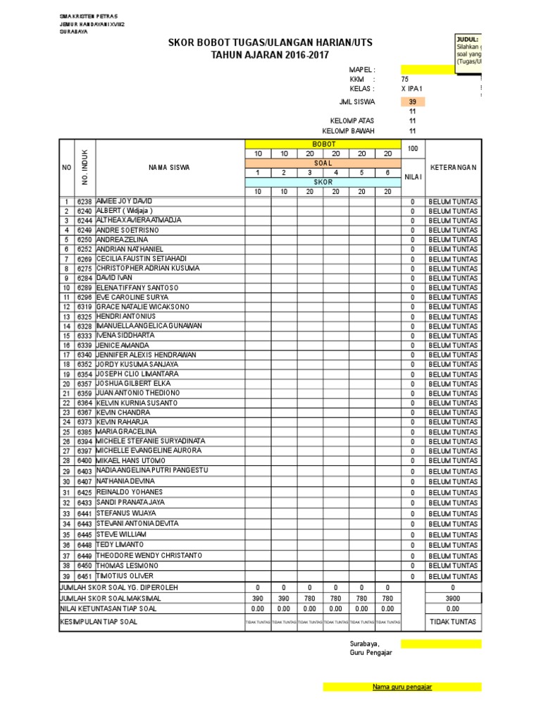 Skor Bobot Ganjil 1617 | PDF
