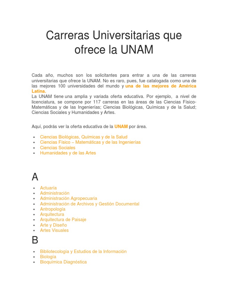 Carreras Universitarias Que Ofrece La UNAM | PDF | Ingeniería | Diseño