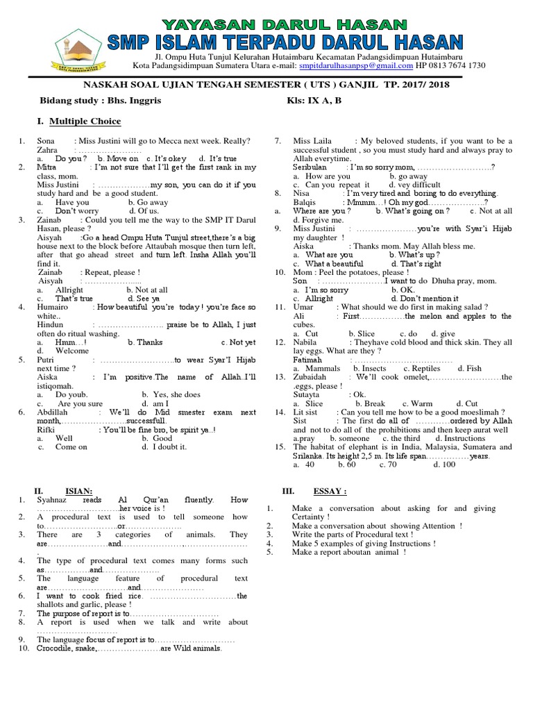 Naskah Soal Ujian Tengah Semester (Uts) Ganjil Tp. 2017/ 2018 Bidang ...