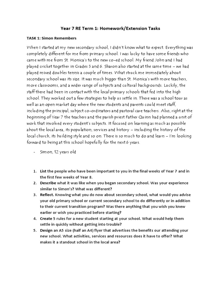Year 7 RE Homework: Transition Tasks | PDF | Indigenous Australians ...