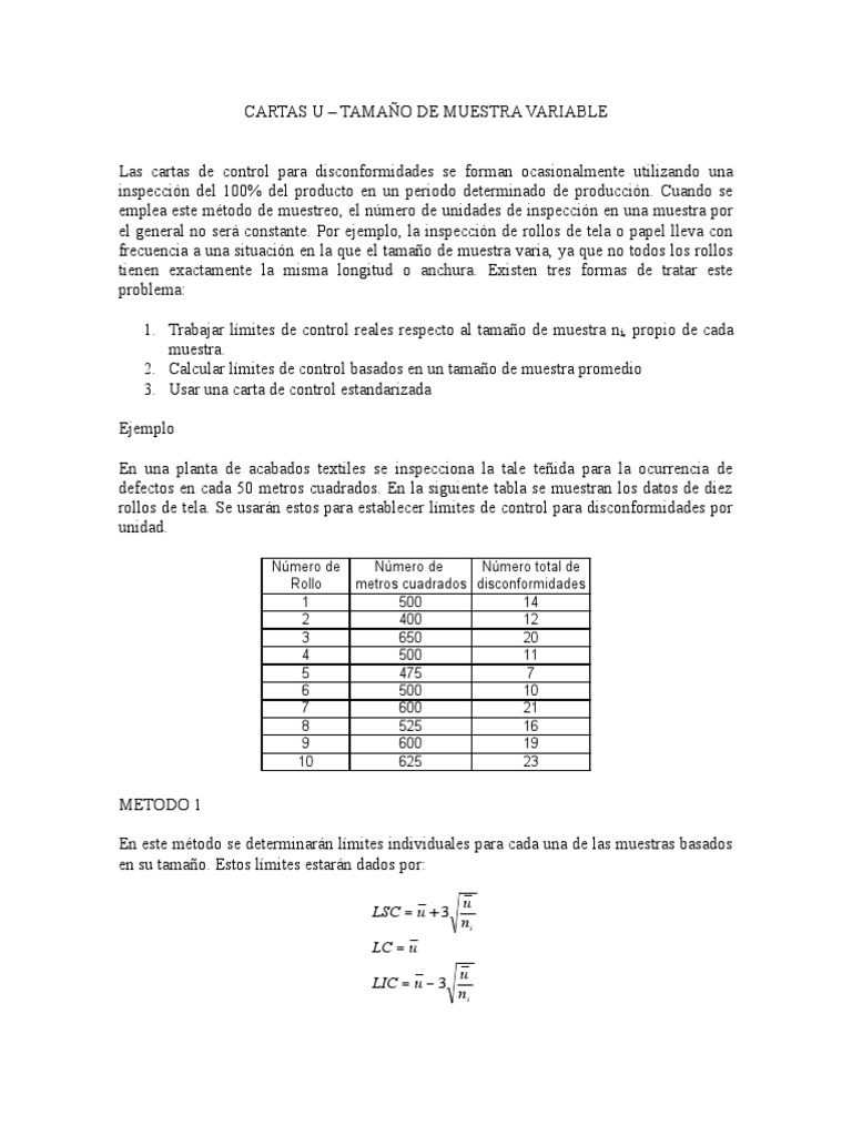 CARTAS U - Muestra Variable y Demérito | PDF | Distribución de veneno ...