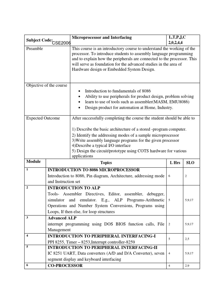 CSE2006 Microprocessor and Interfacing | PDF | Central Processing Unit | Input/Output