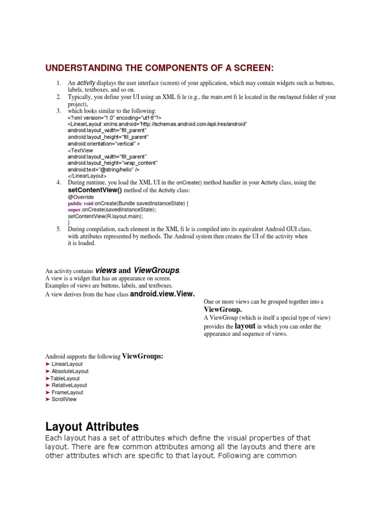Android Screen Component Overview | PDF | Widget (Gui) | User Interface