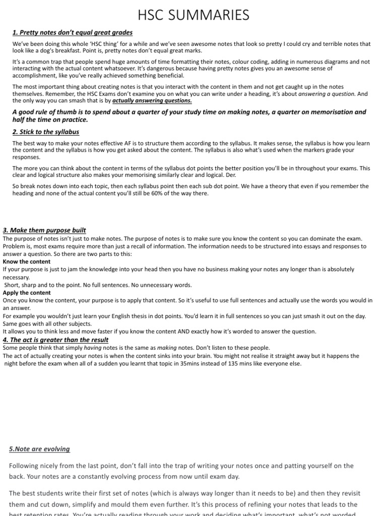 Producing HSC Summaries | PDF | Essays | Strength Training