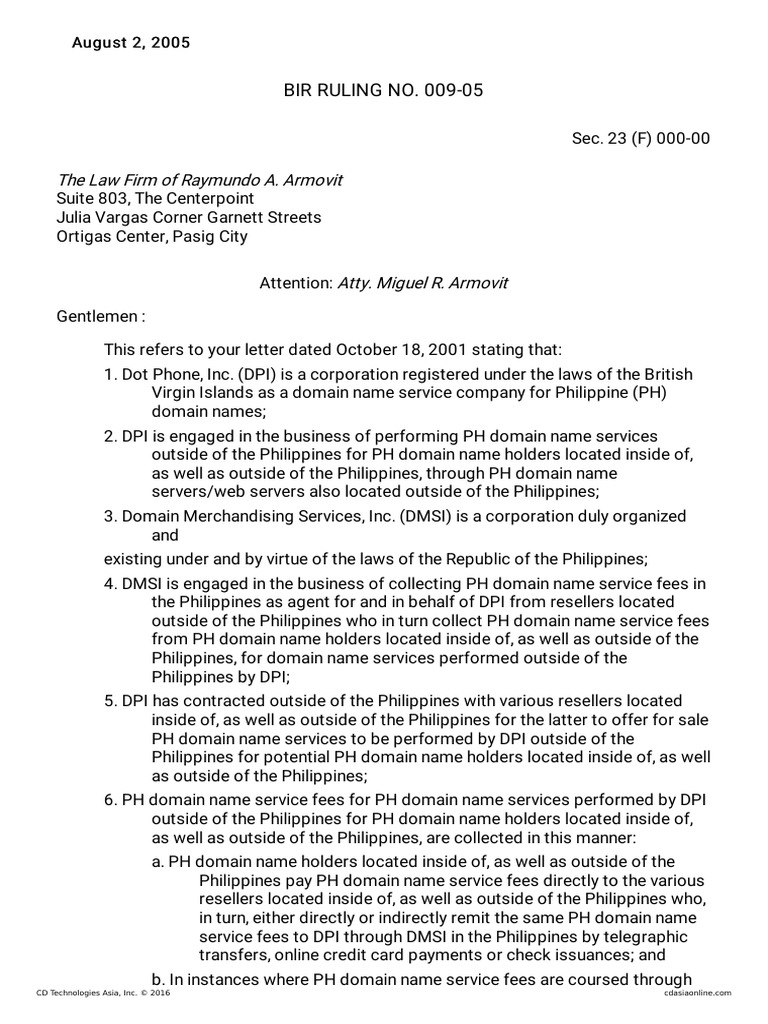 7925-2005-BIR_RULING_NO._009-05 | Domain Name | Domain Name Registrar
