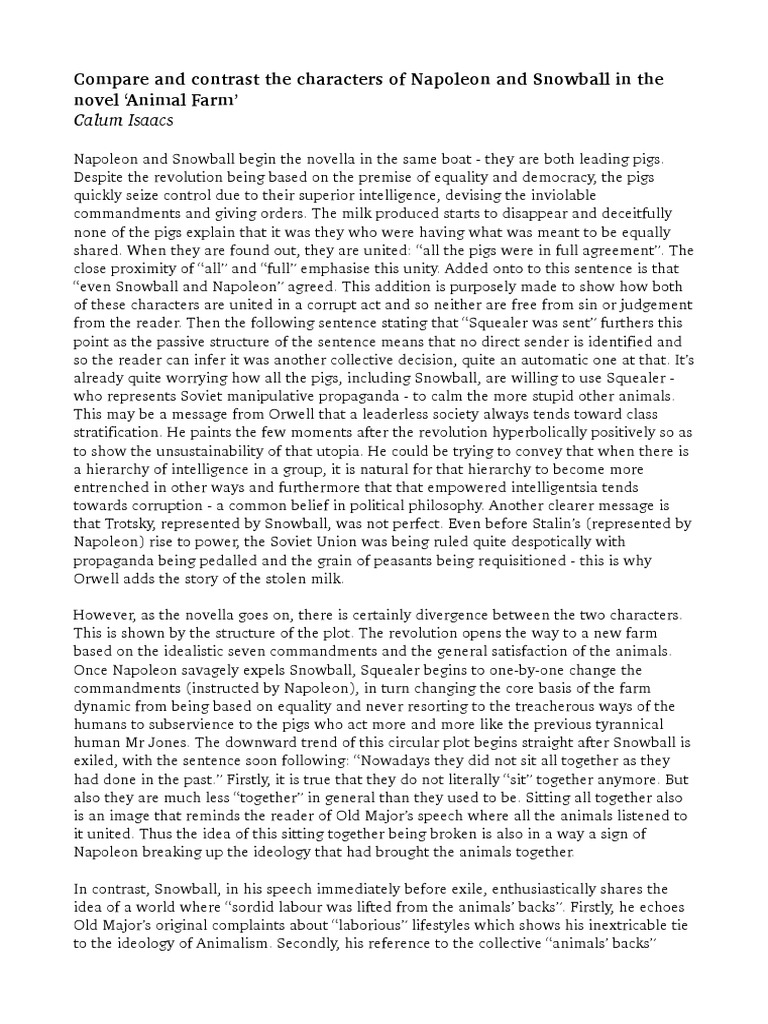 Animal Farm Compare and Contrast Snowball Napoleon PDF | PDF | Politics ...