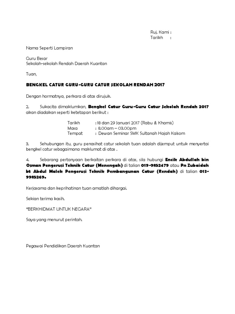 Surat Jemputan Menyertai Bengkel Catur | PDF