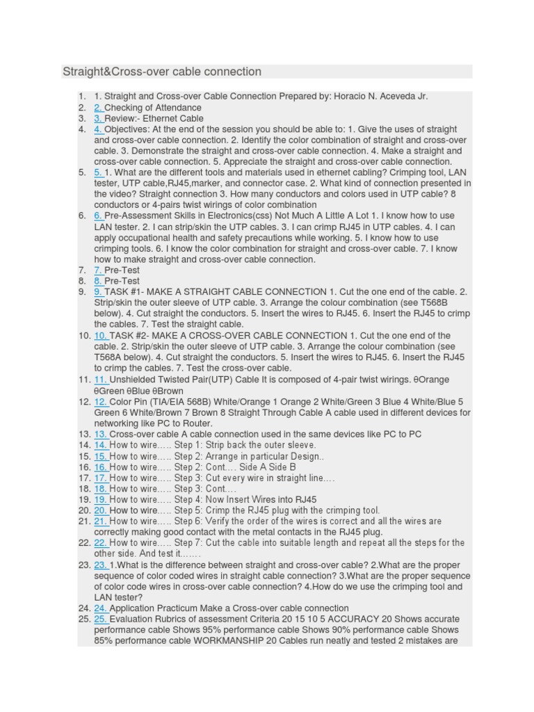Straight&Cross-over Cable Connection | PDF | Electrical Connector ...