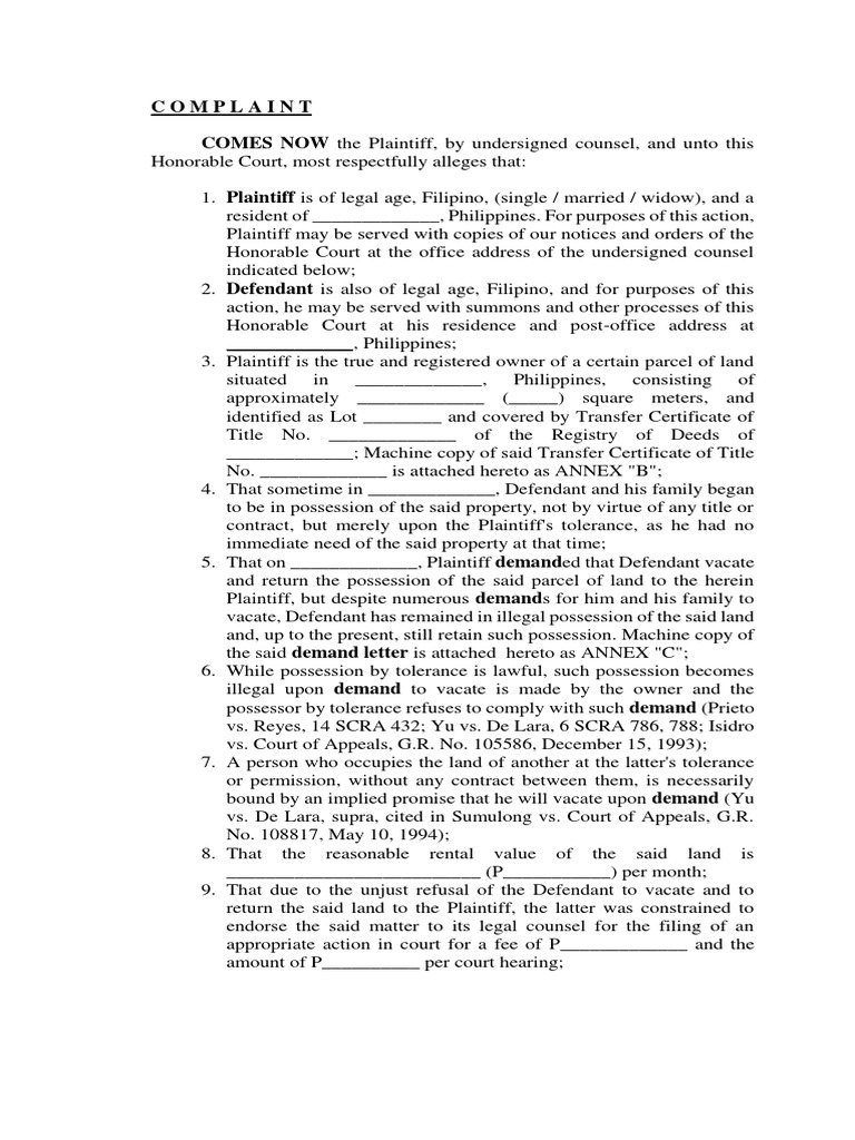 Complaint COMES NOW The Plaintiff, by Undersigned Counsel, and Unto ...