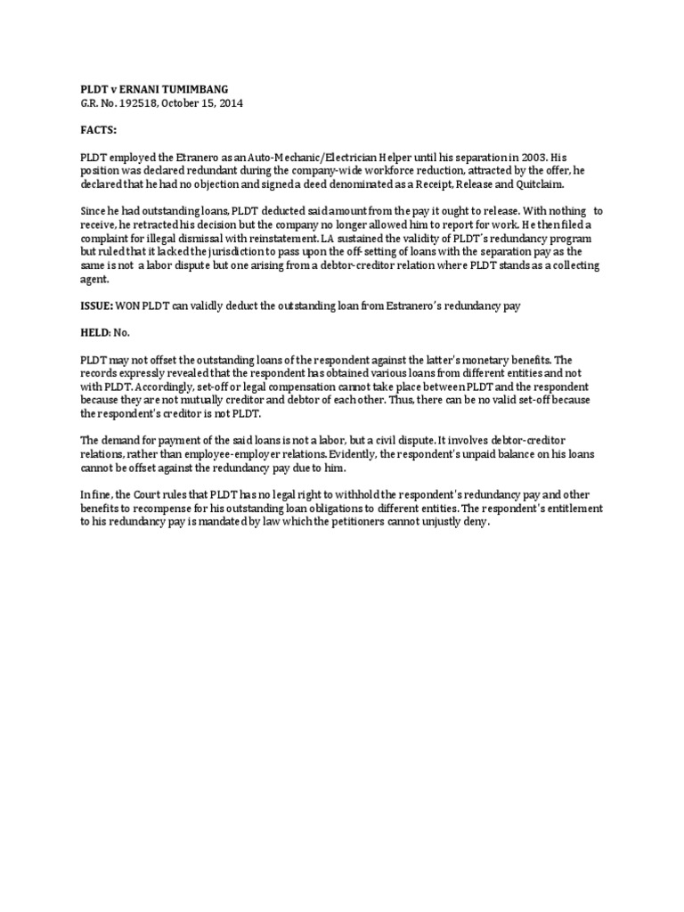 PLDT V Henry Estranero CD | PDF