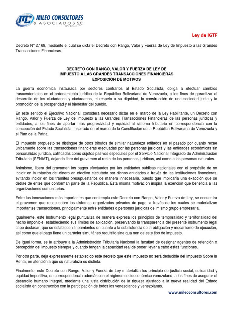 Ley - IGTF Ley de Impuestoa Alas Grandes Transacciones | PDF ...