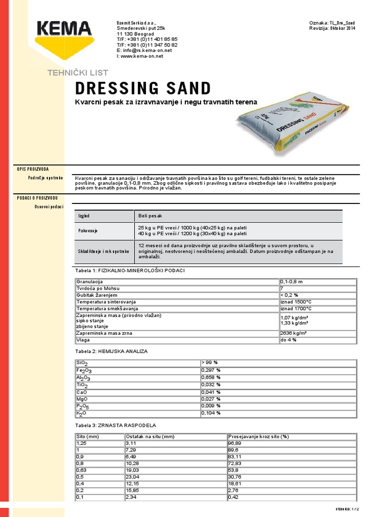 Technical Specifications for Quartz Sand for Lawn Maintenance and ...