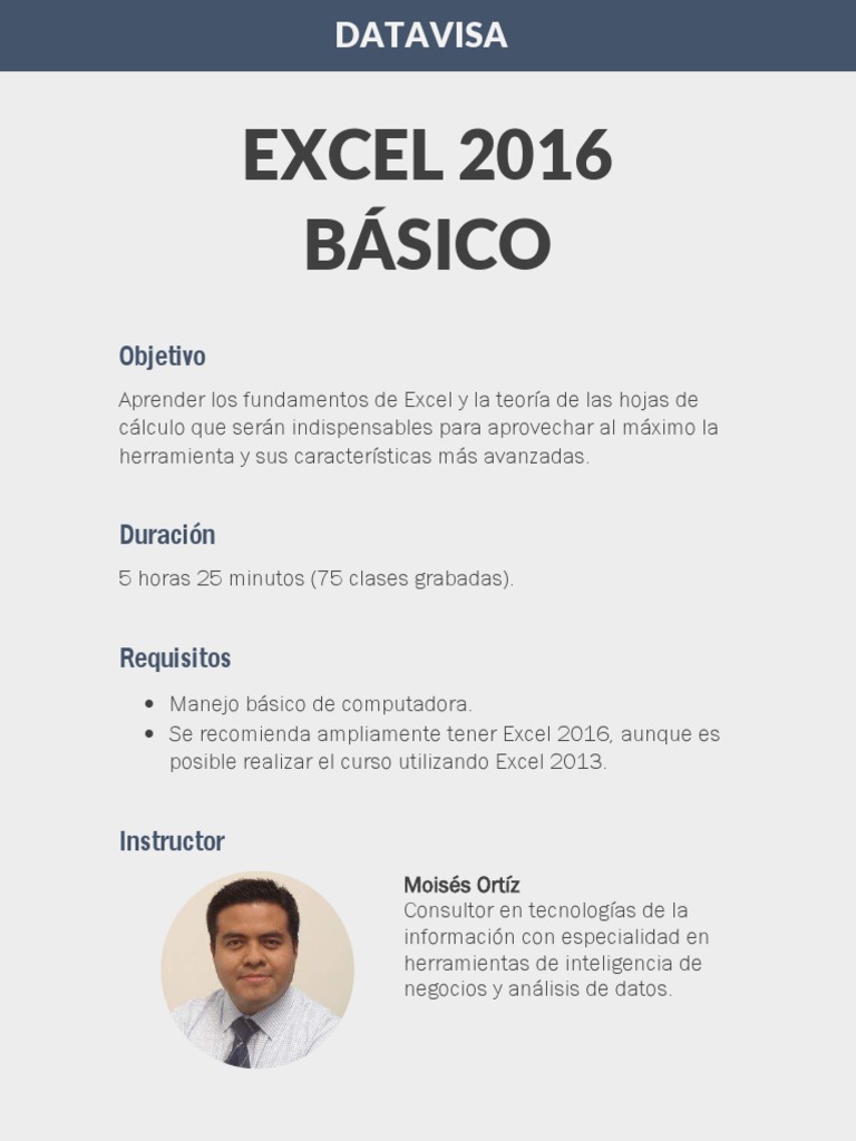 Datavisa Excel 2016 Basico PDF | PDF | Hoja de cálculo | Microsoft Excel